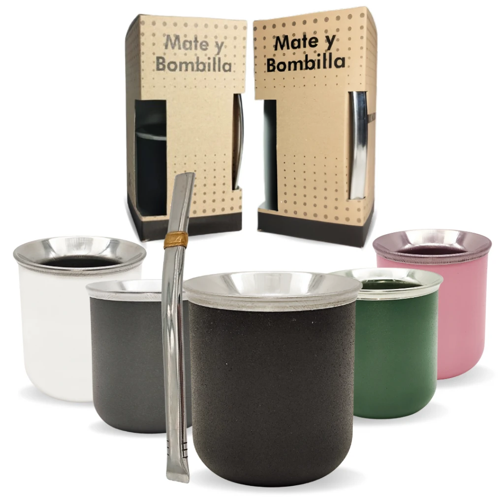 Mate acero viajero + bombilla + packaging